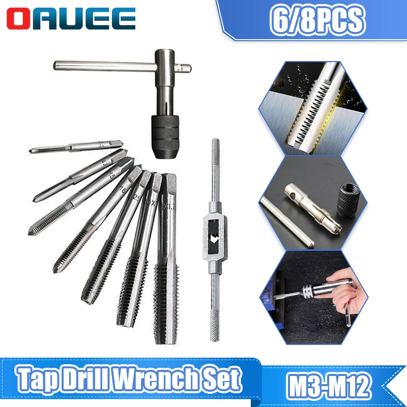 6/8Pcs Tap Drill Wrench Set Tapping Thread Tool T-Handle Adjustable Tap ...