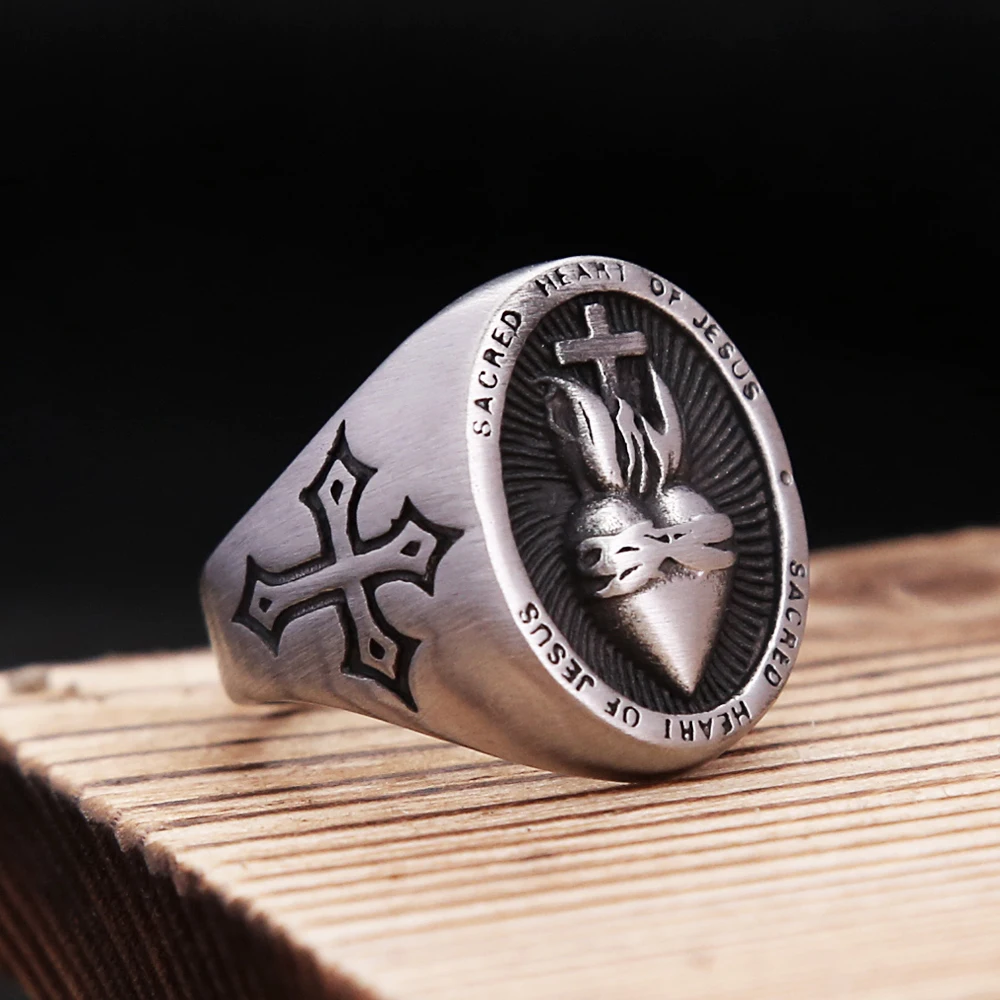 Vintage-Stainless-Steel-Sacred-Heart-of-Jesus-Ring-For-Men-Women ...