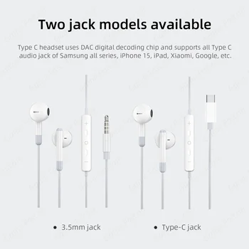 Original Type C 3.5mm Headset Stereo Music Wired Headphones With Mic ...