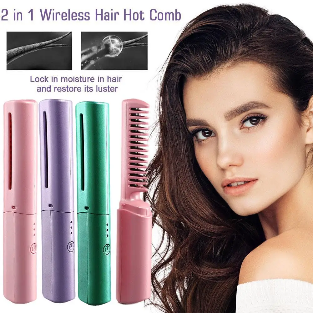 2-In-1-Wireless-Hair-Hot-Comb-Mini-Usb-Charging-Straightener-Fast ...