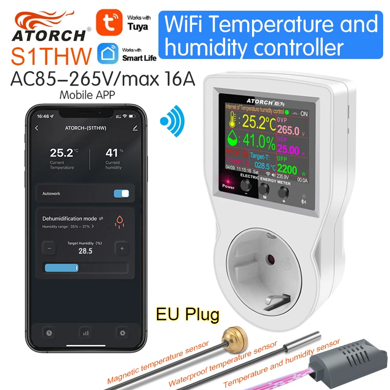 ATORCH S1 WiFi EU Socket temperature Humidity Controller for Household ...