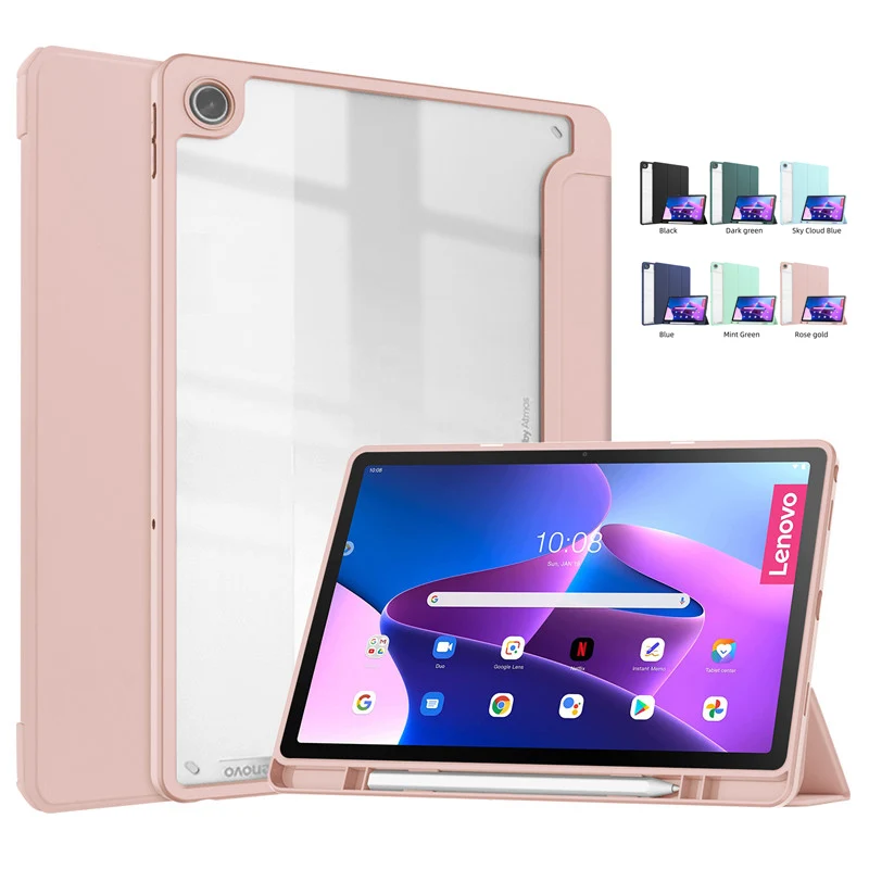For-Lenovo-Tab-M10-Plus-3rd-Gen-Case-With-Pen-Holder-PU-Leather-Acrylic ...