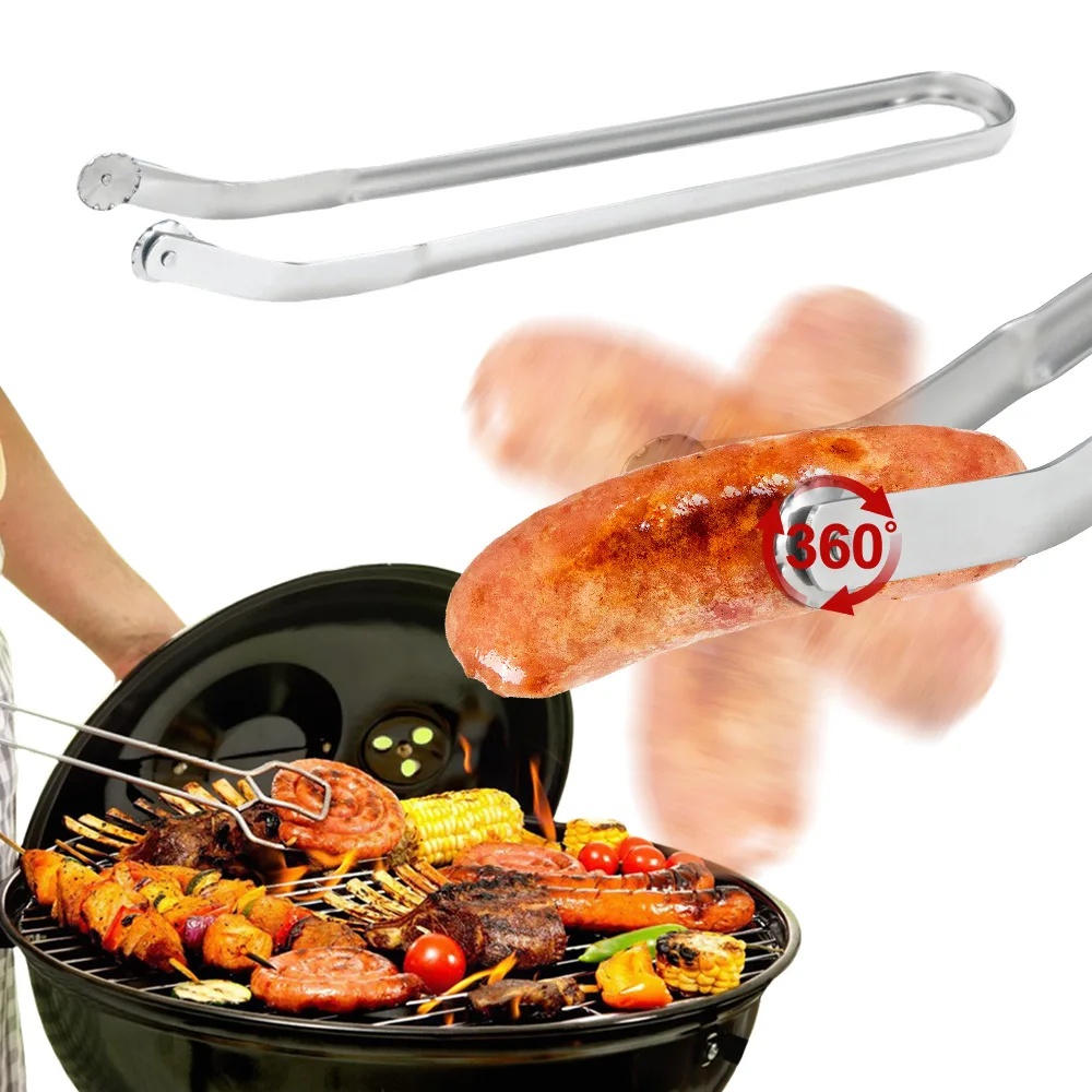 BBQ-Sausage-Turning-Tongs-Kitchen-BBQ-Tongs-Stainless-Steel-Locking ...