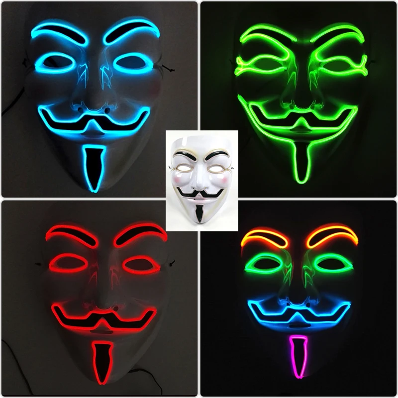 Luminous V For Vendetta Mask Glowing Neon Halloween Party Supplies Led ...