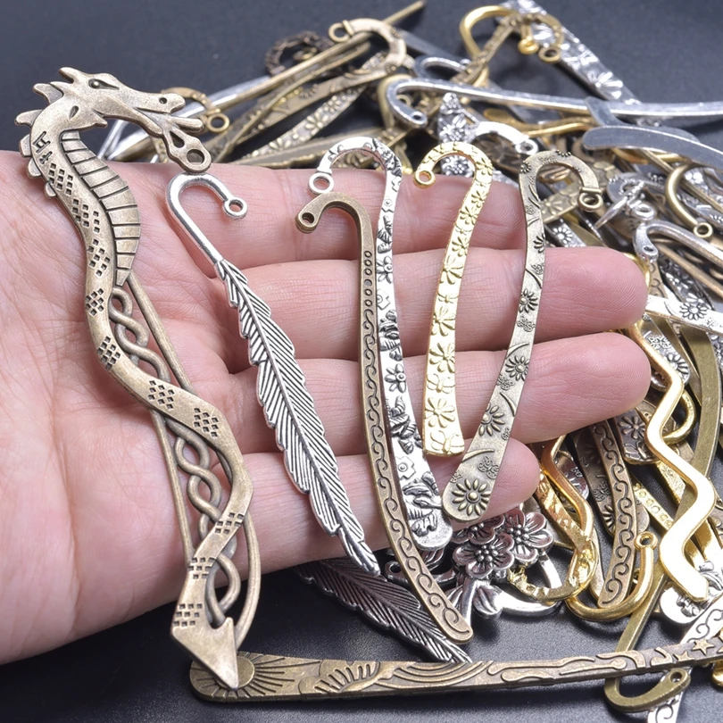 10PCS Mix Antique Silver Color Dragon Bookmark Charms Retro Flower ...