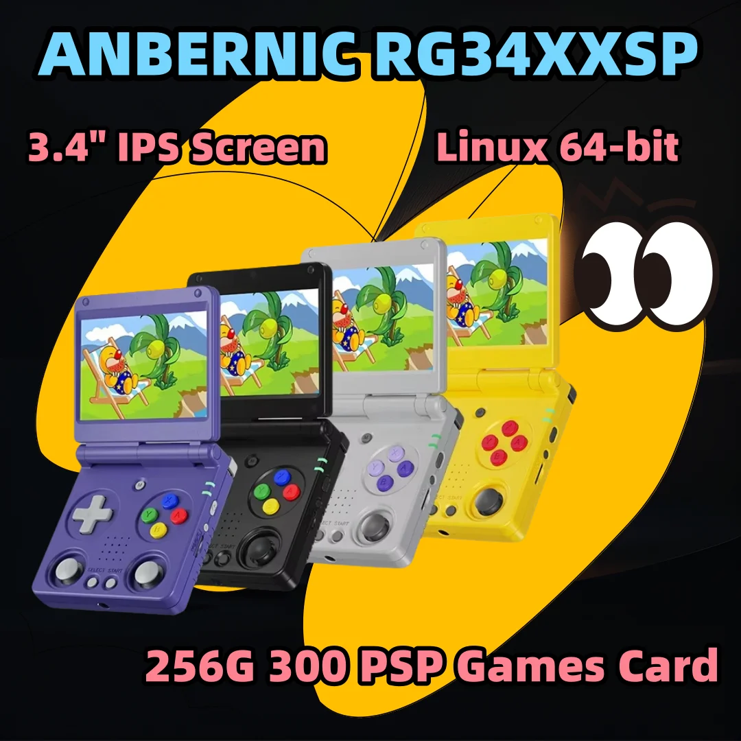 ANBERNIC RG34XXSP Flip Handheld Console 3.4'' IPS Screen 64-bit Linux ...