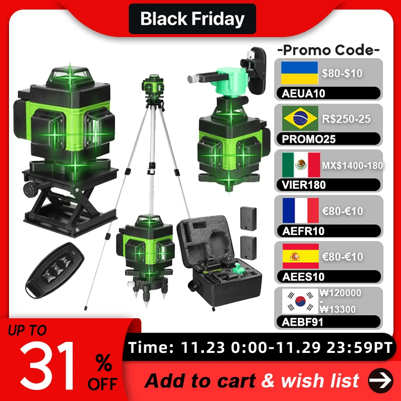 16-Lines-4D-Wireless-Remote-Green-Laser-Level-Portable-Rechargeable ...