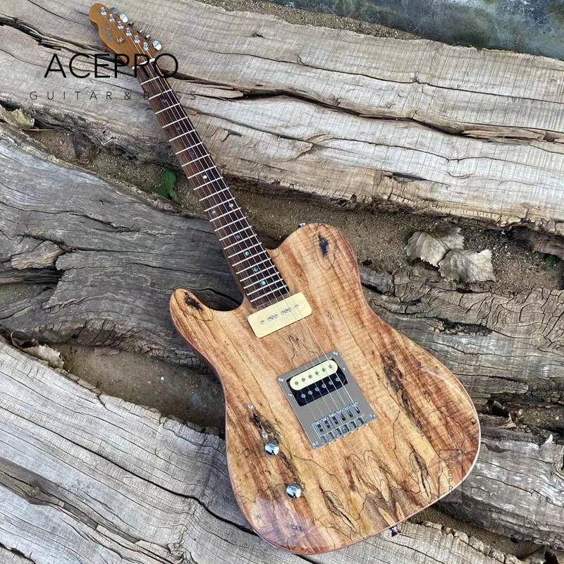 ACEPRO-Left-Handed-Electric-Guitar-Natural-Color-Spalted-Maple-Abalone ...