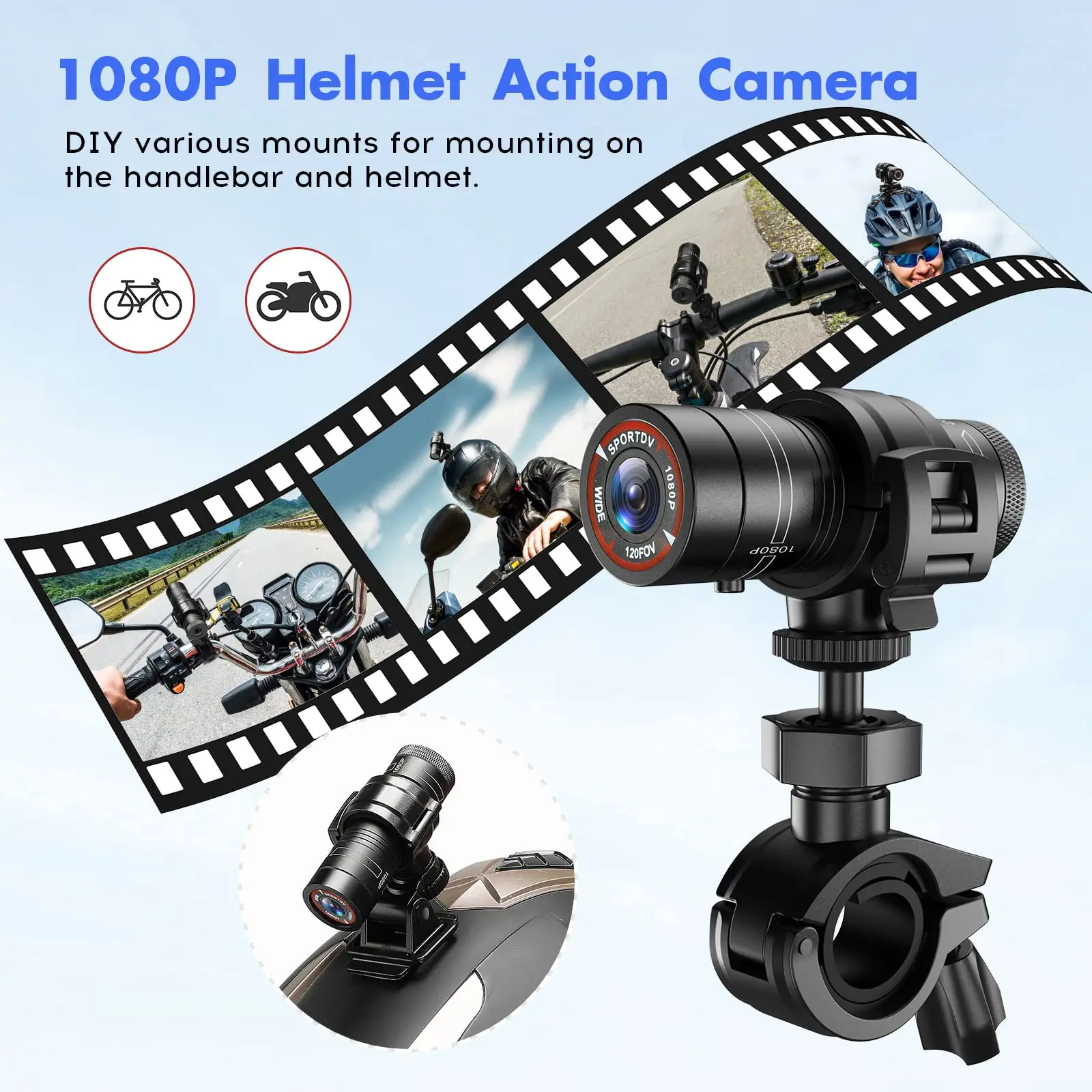 F9 Sports Camera HD 1080P is suitable for bicycles, motorcycle helmets ...
