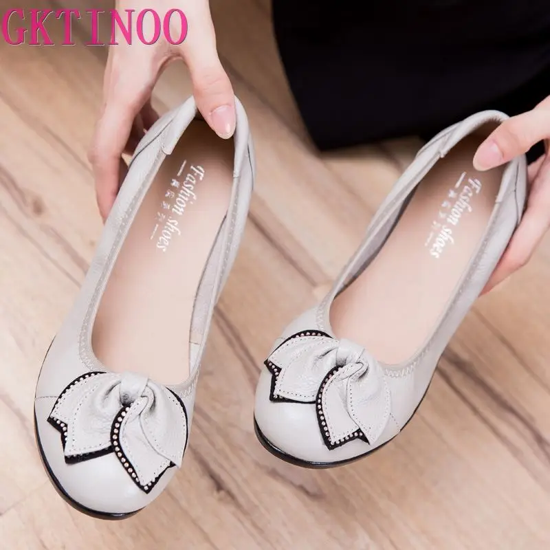 Primavera/otoño zapatos planos de cuero genuino de talla grande de Mujer Zapatos de tacón plano ...