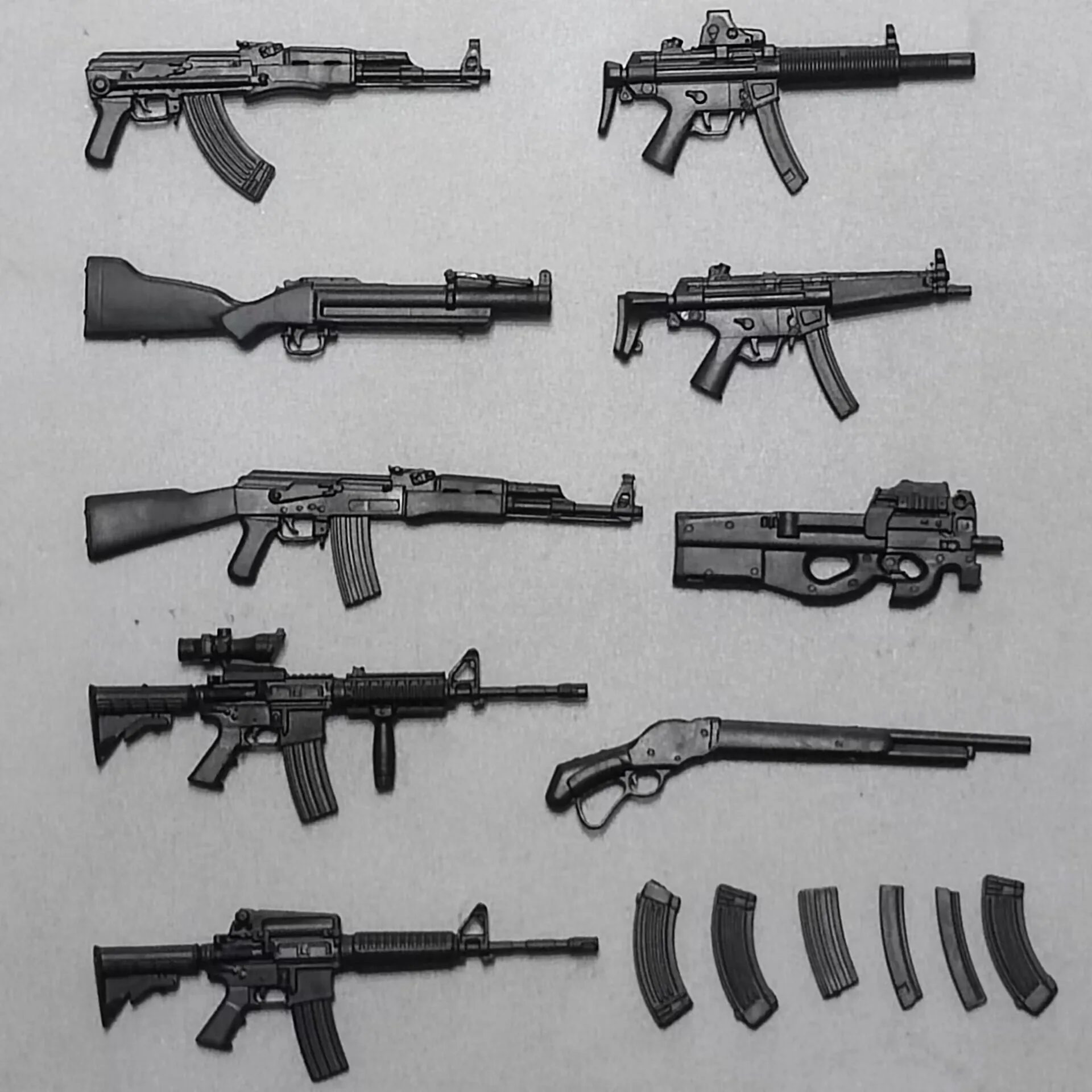 Juego-de-9-piezas-AK47-M4-MP5-P90-escopeta-Rifle-ametralladoras-armas ...