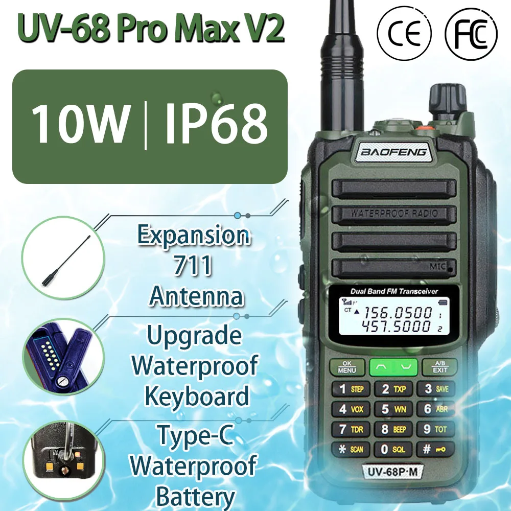 2023 Baofeng Uv-68 Pro Max V2 10w Ip68 Walkie Talkie Waterproof High Power Cb Ham Long Range ...