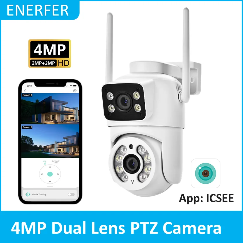 HD Wifi PTZ Camera Outdoor 4MP Dual Lens Dual Screen AI Auto Tracking ...