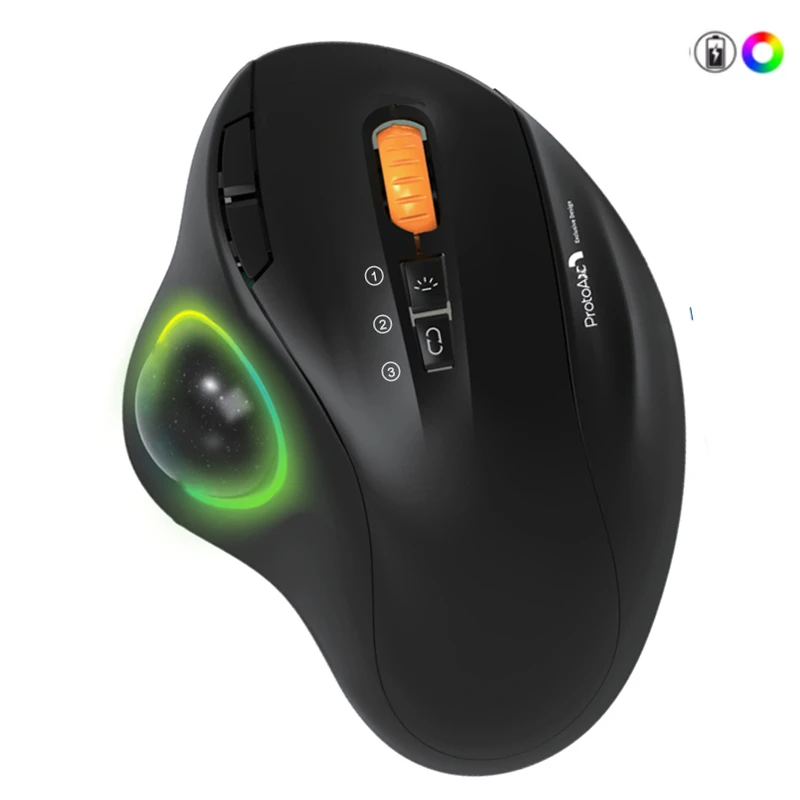 Jomaa RGB 2.4G USB+Bluetooth Trackball Mouse Wireless Rechageable ...