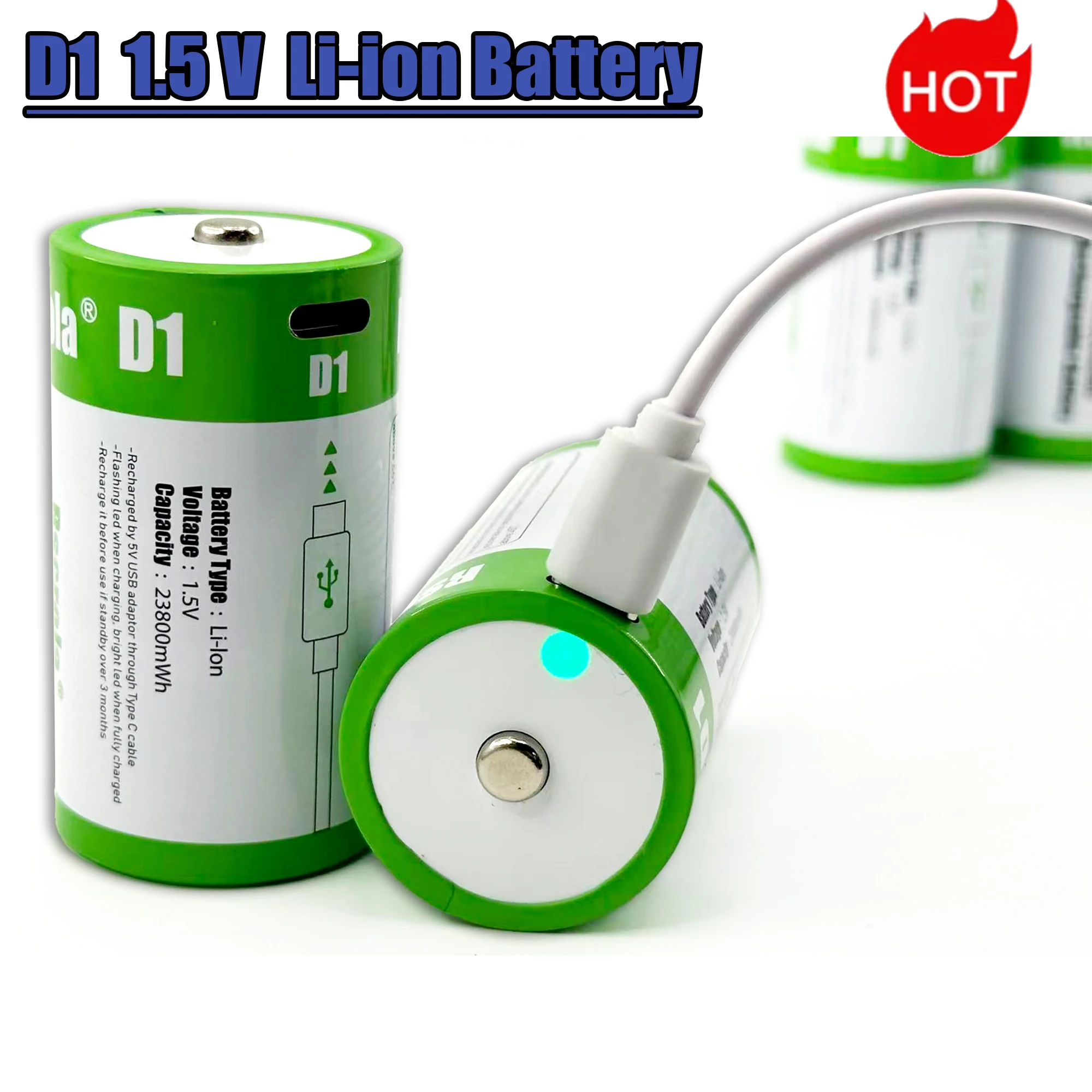 USB 23800Wh D Size Batteries LR20 Lithium Battery Li-ion Rechargeable D ...