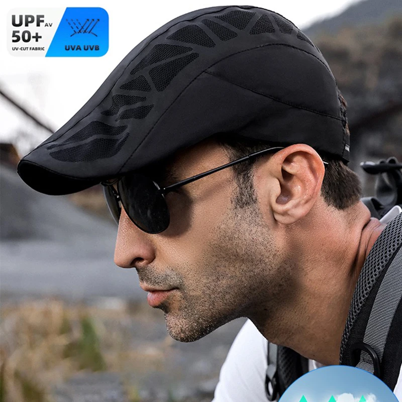 Breathable-Mesh-Beret-Hat-Summer-Golf-Driving-Cabbie-Sun-Hat-For-Men ...