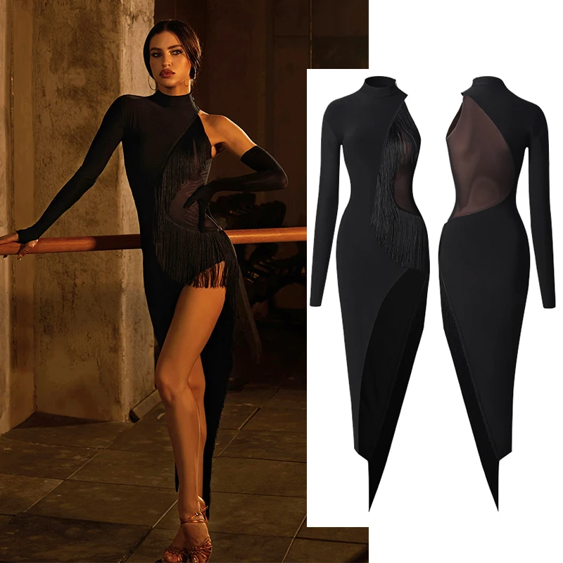 ZYM Sexy Latin Dance Clothes Women Tassel Dress Adult Dance Dress Cha ...