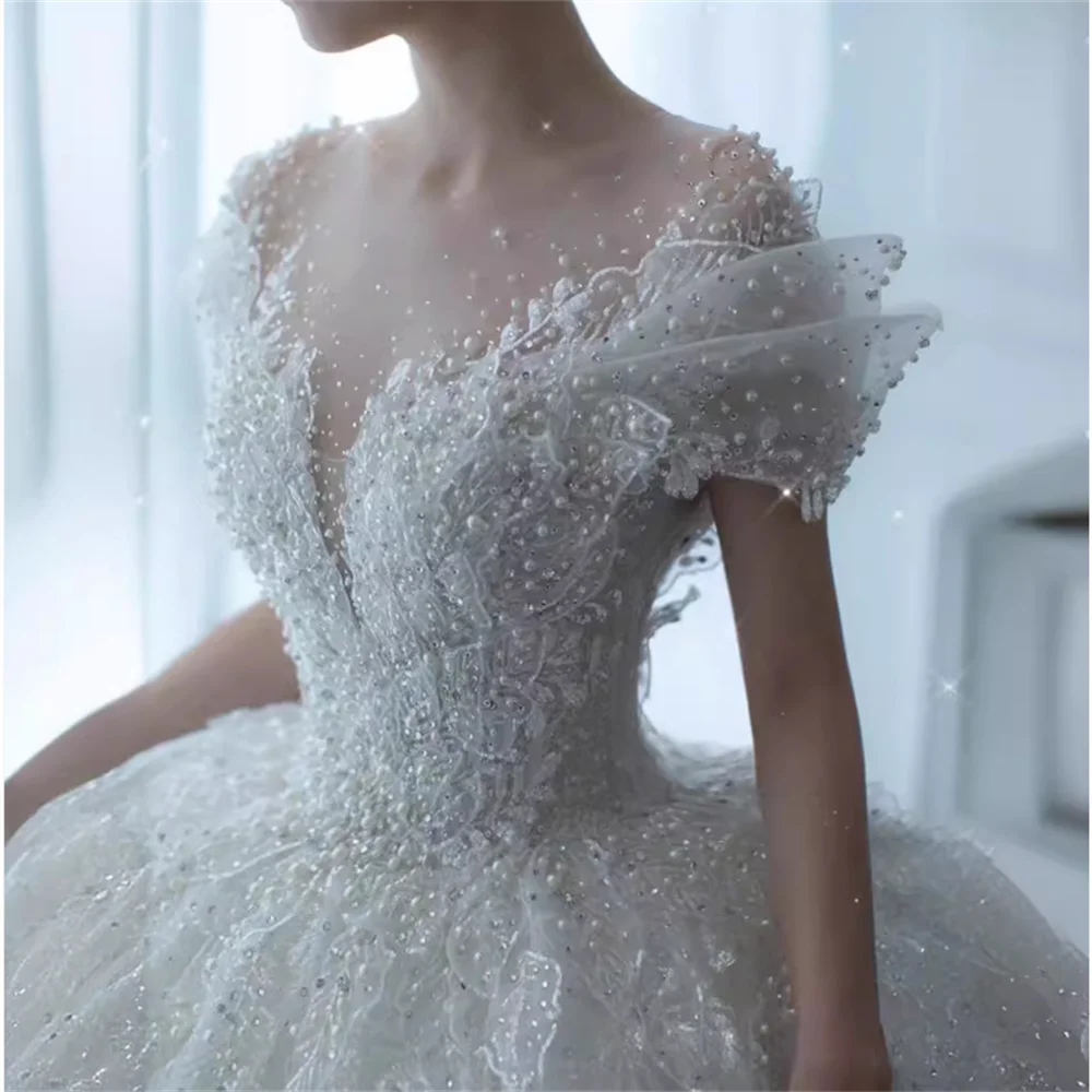 Gorgeous-Beaded-Pearls-Princess-Wedding-Dresses-Soft-Tulle-Sequined ...