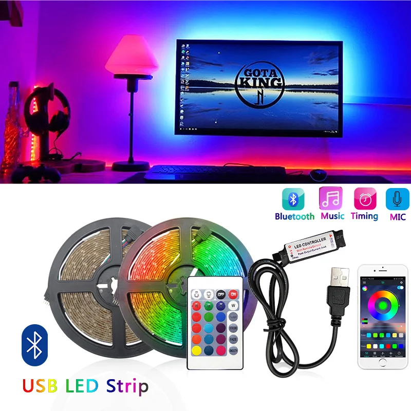 5V USB LED Strip Light Bluetooth 1M 2M 5M 10M 15M 20M 30M RGB 5050 2835 ...
