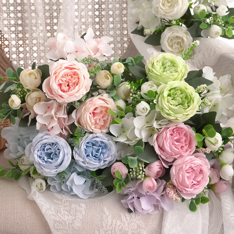 1-Bouquet-Colorful-Peony-Silk-Artificial-Flowers-6-Buds-10-Heads ...