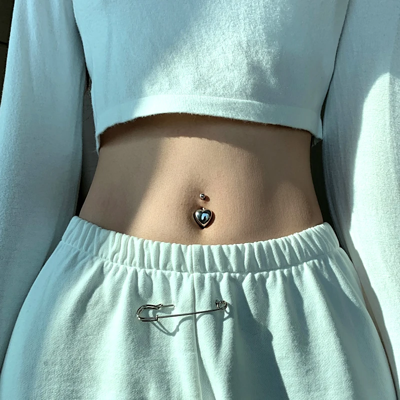 MIQIAO Heart Belly Button Rings 925 Sterling Silver Love Navel Piercing ...