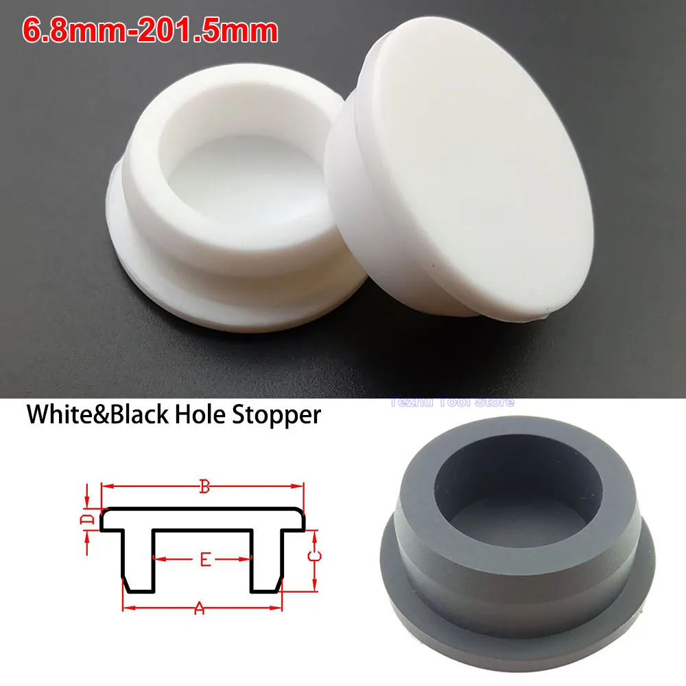 White-Black-6-8mm-201-5mm-Silicone-Rubber-Hole-Plug-T-Type-Inserts-Seal ...