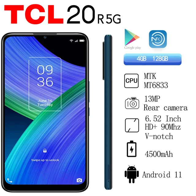 Original TCL 20 R 5G Smartphone 6.52 " HD+ V-notch Display MT6833 4500mAh 90Hz Refresh Rate 13MP ...