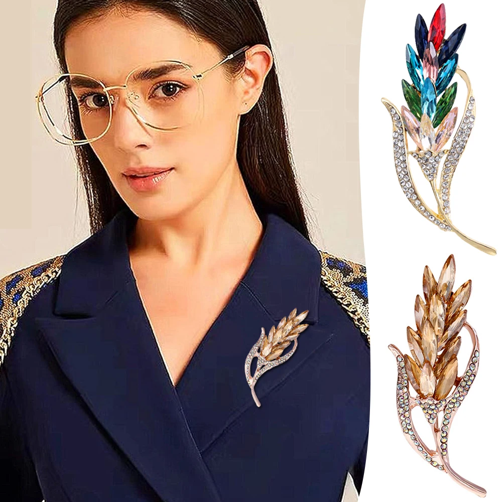Exquisite Crystal Wheat Brooch Shining Rhinestone Metal Lapel Pins for ...