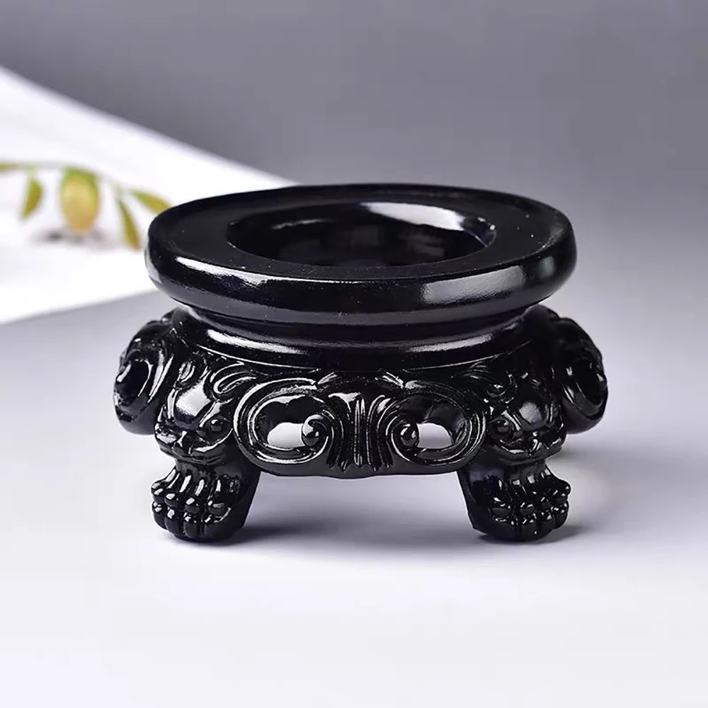 CS41 Black Round Hollow Crystal Ball Base Classical Carving Style Resin ...