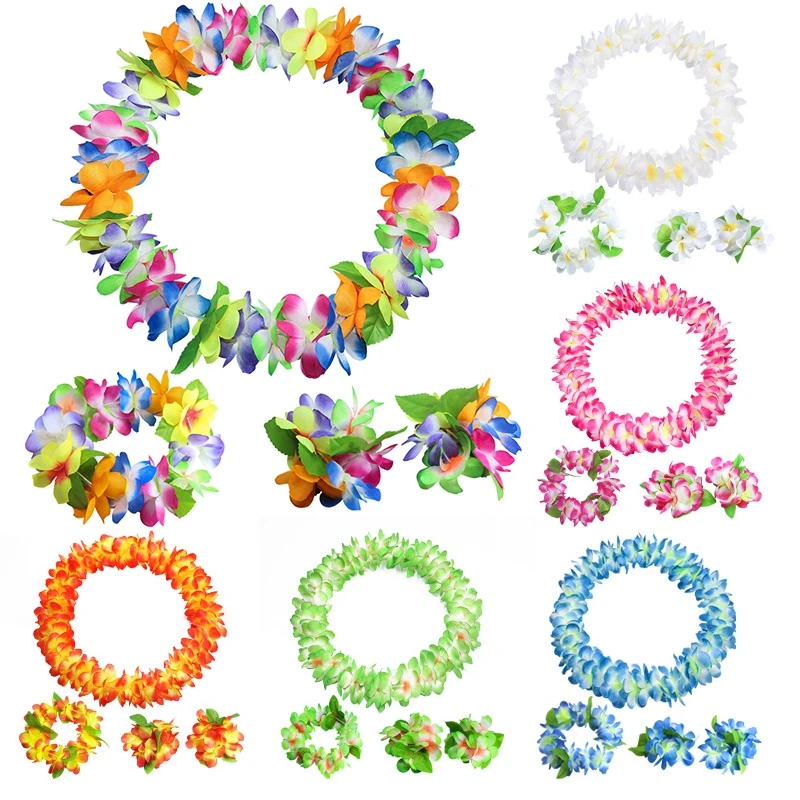 4pcs/set Hawaiian Party Artificial Flowers Leis Necklace Hawaii Summer ...