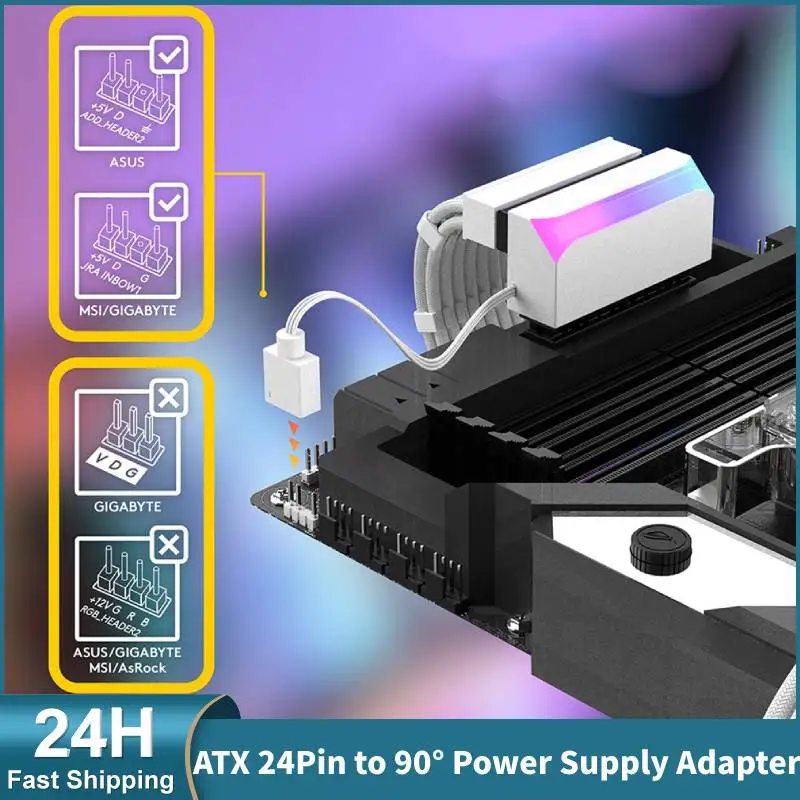 ATX-24-pin-90-Degree-Power-Connector-5V-3-Pin-ARGB-for-Computer ...