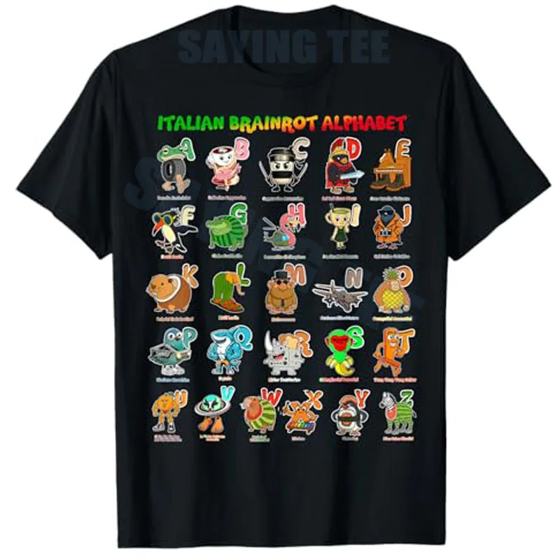 Italian BRAINROT Alphabet Funny Meme Genz Character T-Shirt Boys ...