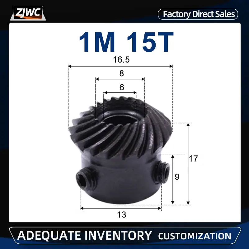2pcs 45# Steel 1M 15T Spiral Bevel Gear M1 Modulus 1:1 90 Degrees ...