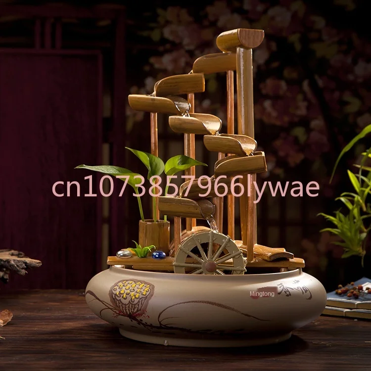 Ceramic-Flowing-Water-Fountain-Decoration-Wind-Water-Wheel-Bamboo ...