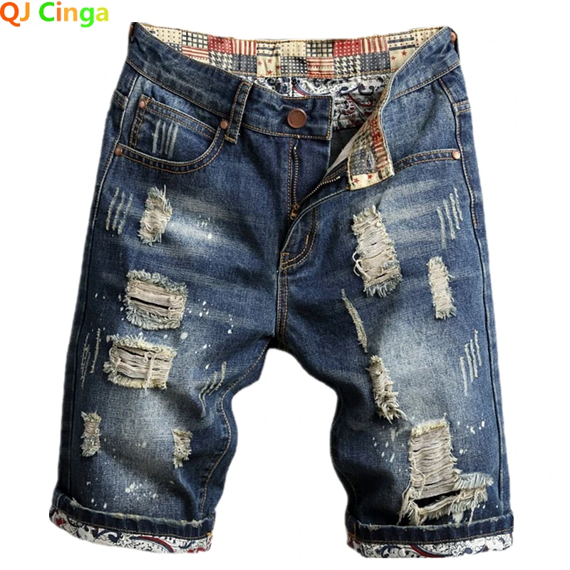 Short-en-jean-d-chir-bleu-pour-homme-streetwear-vintage-trou-slim-v ...