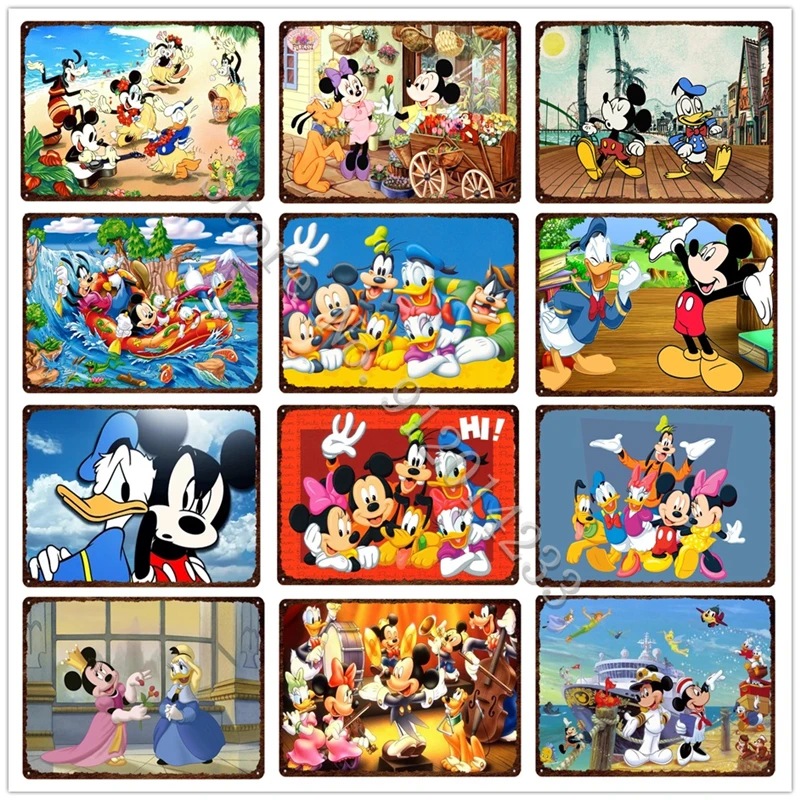 Disney Cartoon Metal Signs Minnie Mickey Mouse Donald Duck Tin Plates ...
