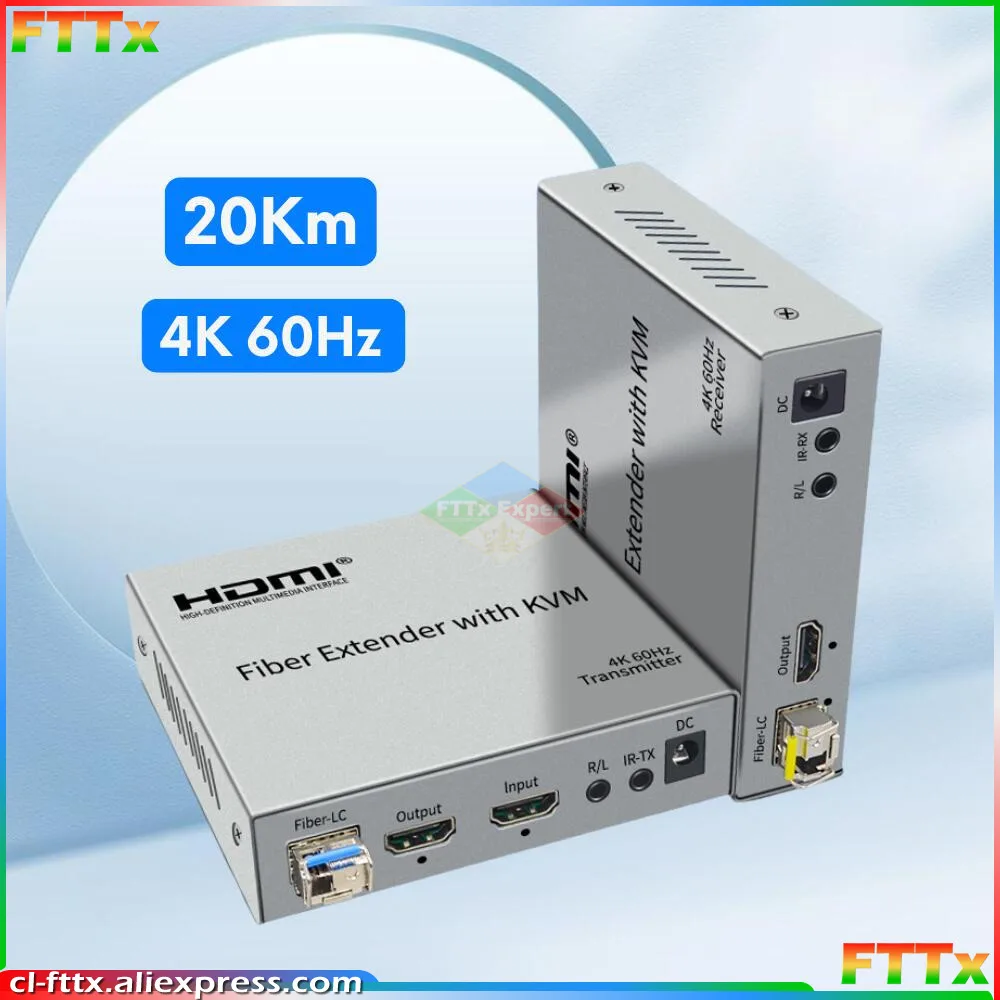4K 60Hz 20Km HDMI KVM Fiber Extender over LC Fiber Cable HDMI to Fiber ...