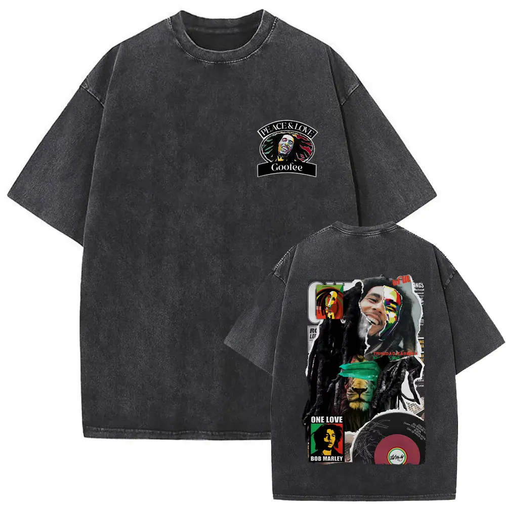 Washed Vintage Reggae Bob Marley One Love T-shirt Men Womne Cotton ...