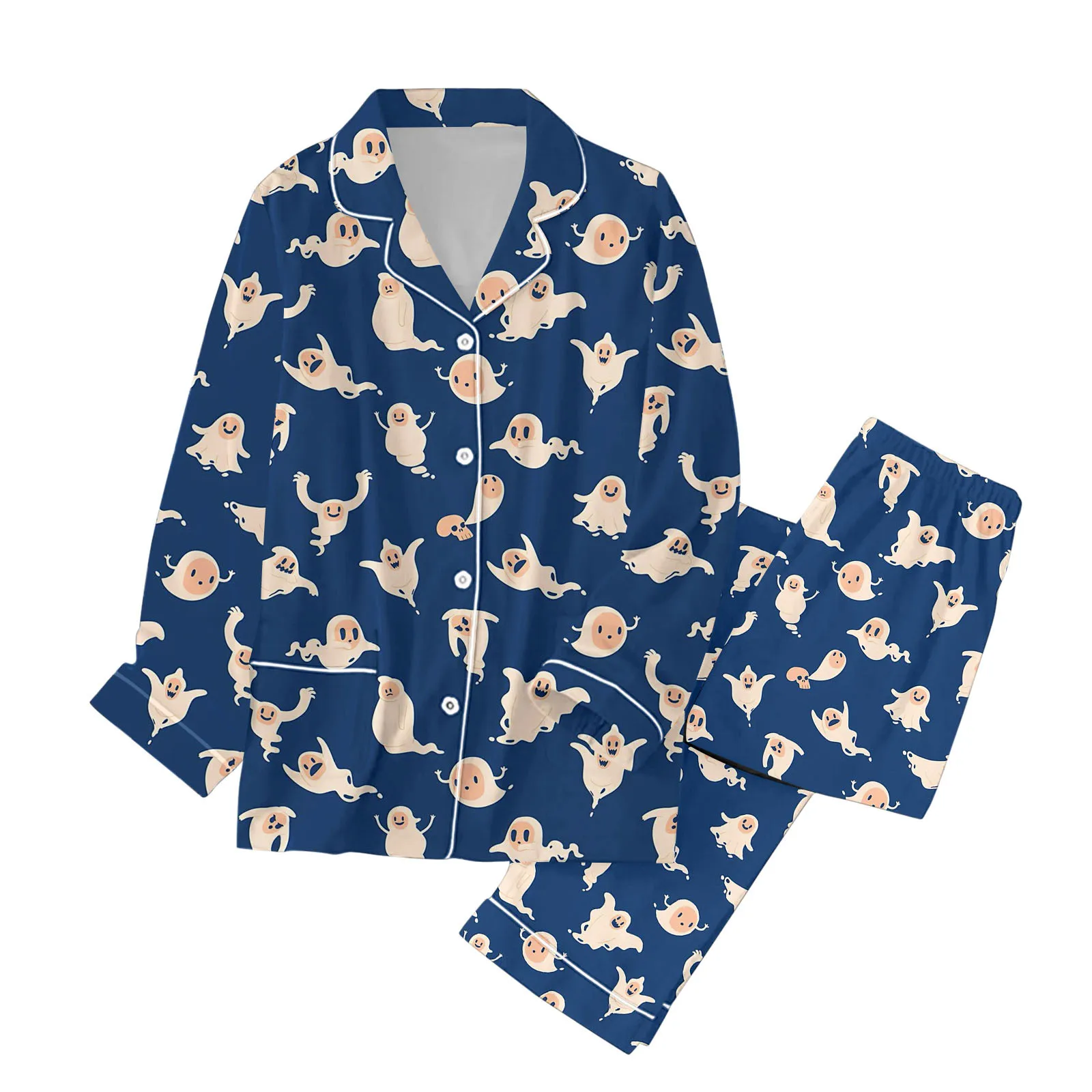 Halloween-Pajamas-For-Mans-Womens-Satin-Button-Up-Shirt-Tops-Pants-Fall ...