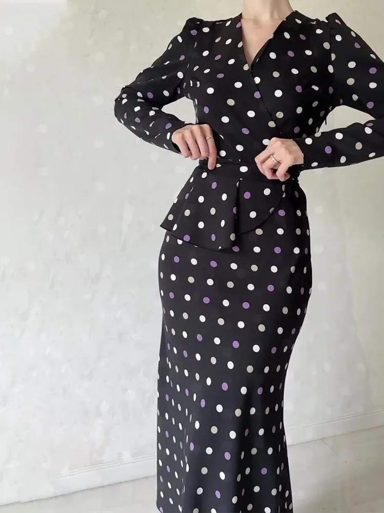 Vestido-maxi-de-bolinhas-de-manga-comprida-feminino-elegante-franc-s ...