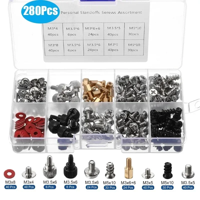 280pcs PC Computer Screws Set Standoffs Kit Hard Drive Computer Case ...