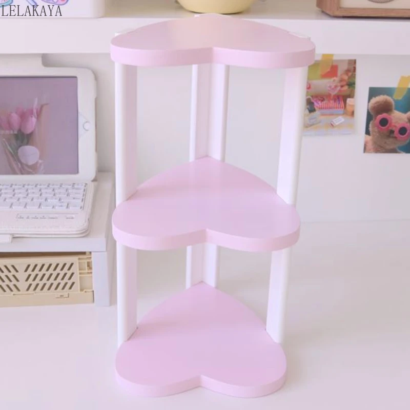 Pink Love Shelf Three-layer Wooden Storage Rack Doll Display Shelf ...