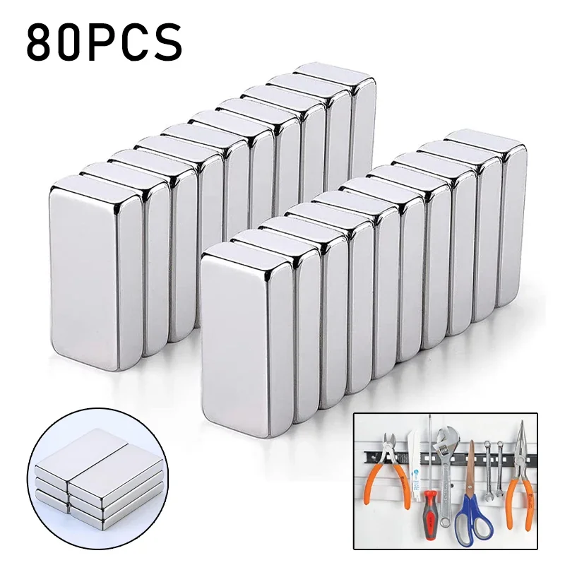 80PCS-Strong-Magnet-Rectangle-Neodymium-Iron-Boron-Rare-Earth-Magnetic ...