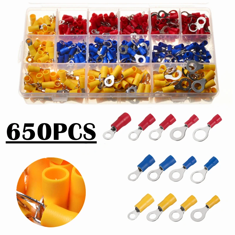 50/650PCS RV1.25 RV2 RV5.5 Insulated Electrical Wire Cable Connectors ...