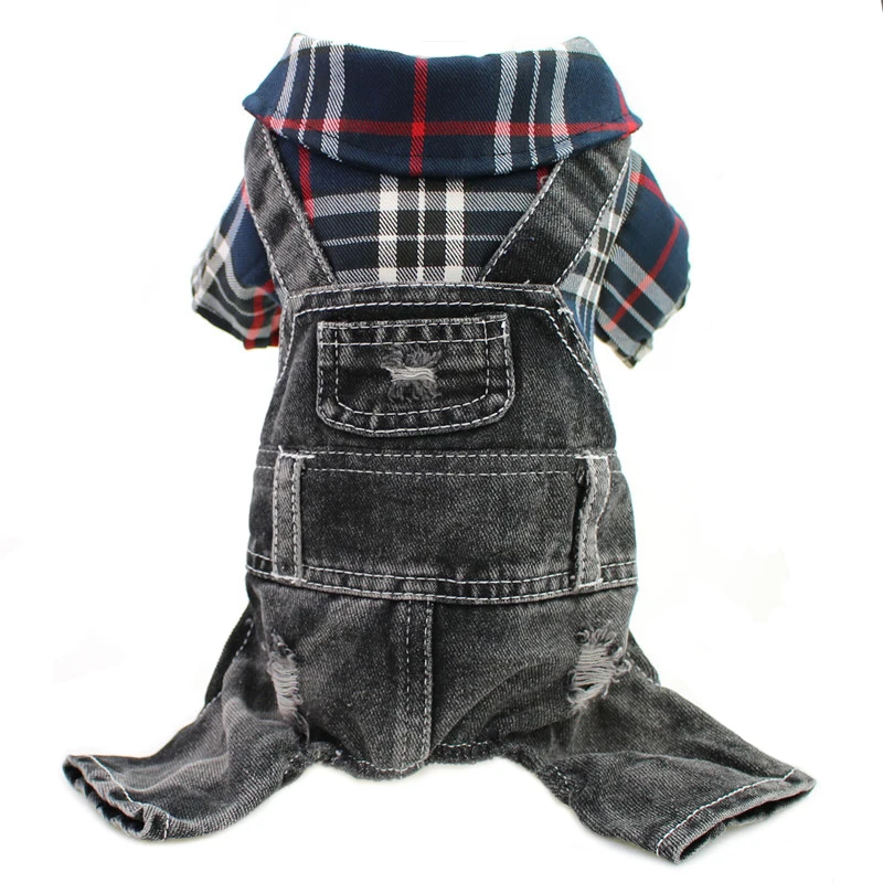 Black Dog Denim Jumpsuit Plaid Shirt Overalls for Dogs, Spring Clothes ...