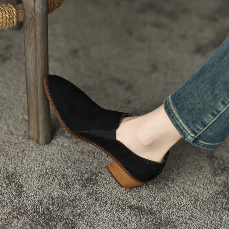 NEW Spring/Autumn Women Shoes Pointed Toe High heels Sheep Suede Chunky ...