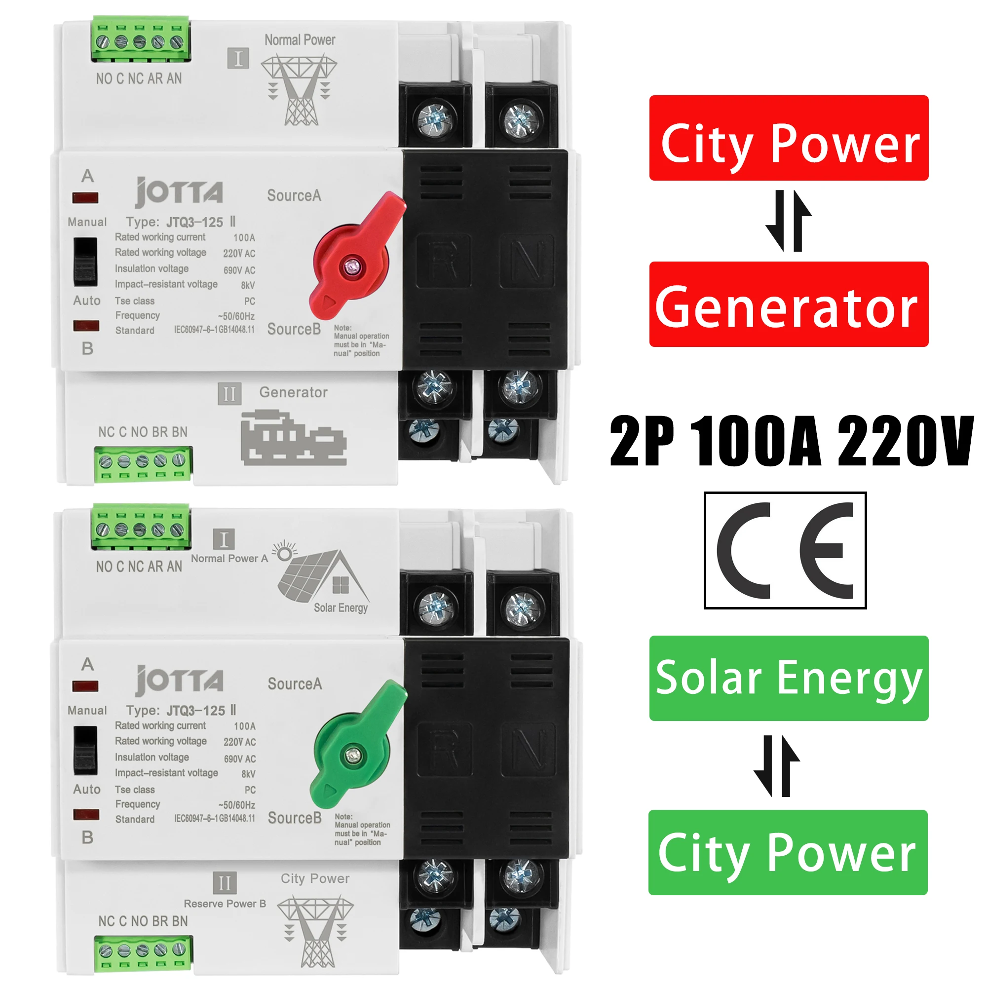 JOTTA-2P-100A-220V-Mini-ATS-Automatic-Transfer-Switch-Electrical-Selector-Switches-Dual-Power ...