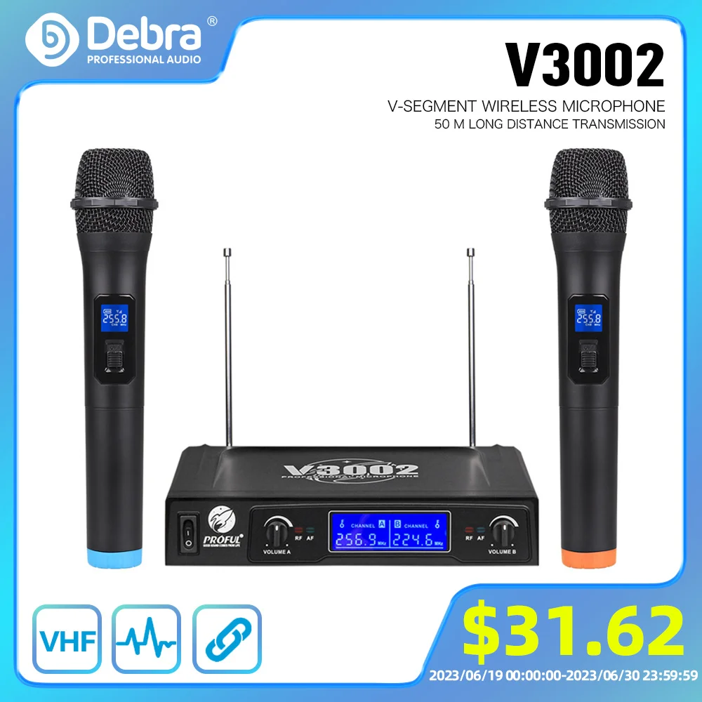 Debra-Audio-V3002-VHF-Wireless-Dual-HandHeld-Microphone-Mic-System-for ...