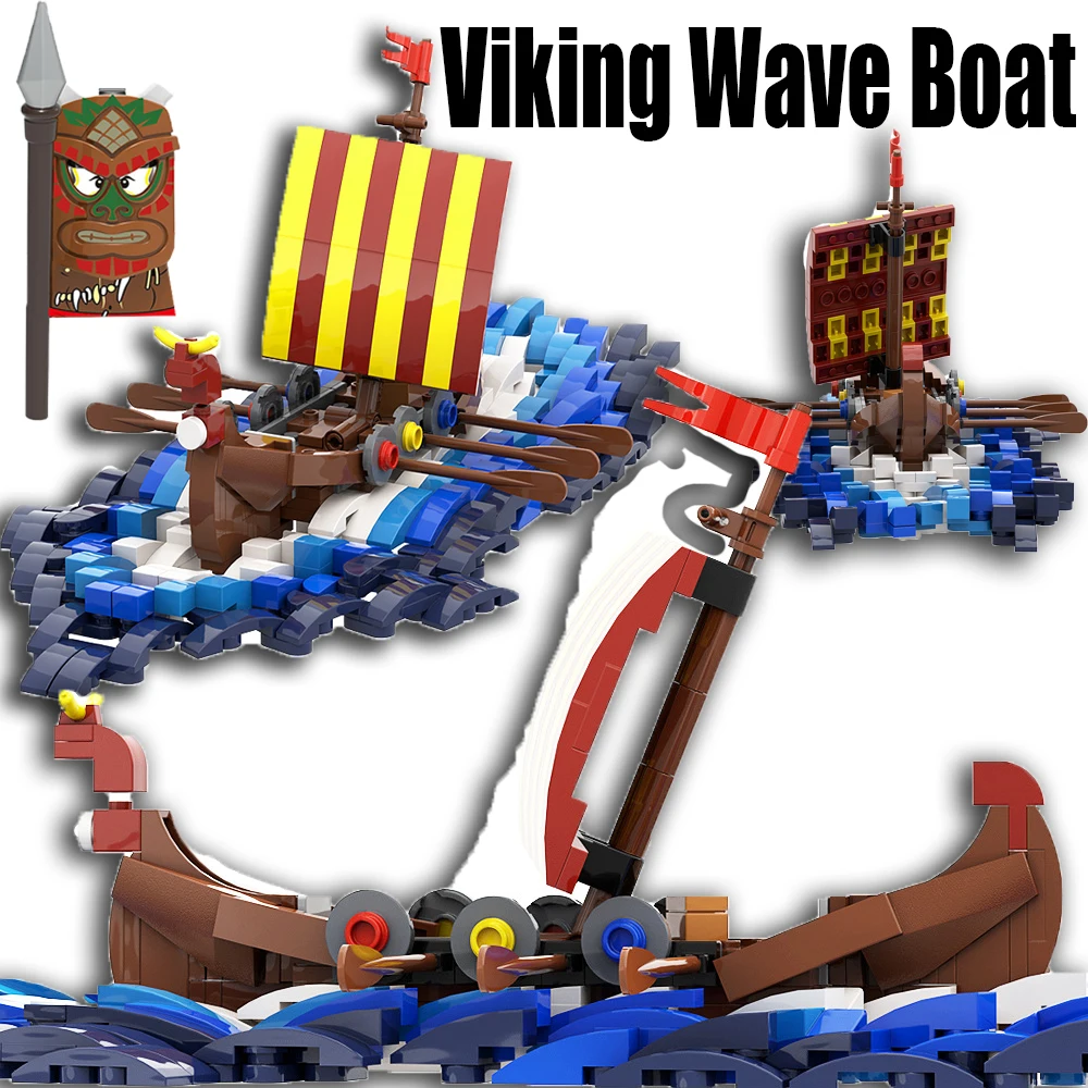 MOC-Medieval-Military-Viking-Wave-Boat-Building-Blocks-Castle-Knights-Ancient-Soldiers-Figures ...