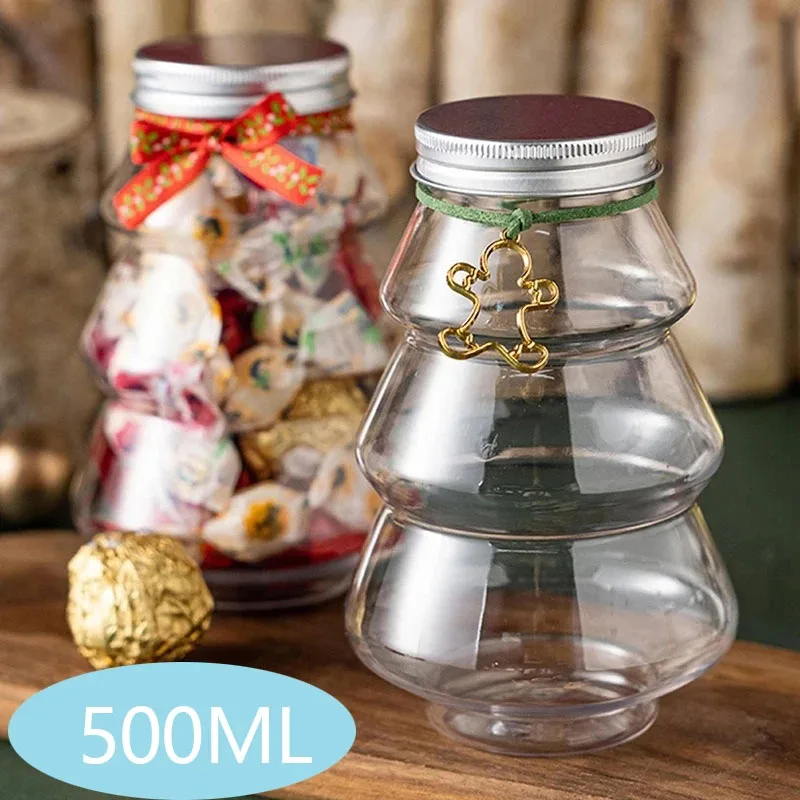 500ml Christmas Candy Biscuits Bottle Christmas Tree Milk Tea Bottle ...